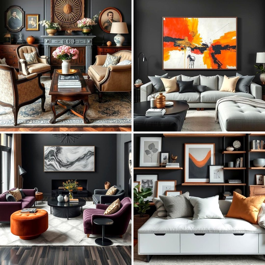 22 Bold Living Room Designs with Dark Grey Walls & Contrasting Accents ...