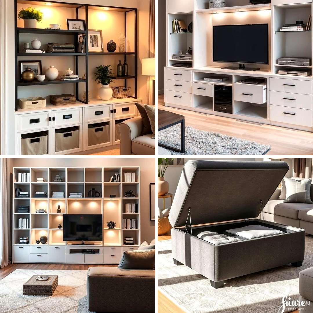 22 Smart Living Room Storage Solutions for Clutter-Free Homes - Lost At ...