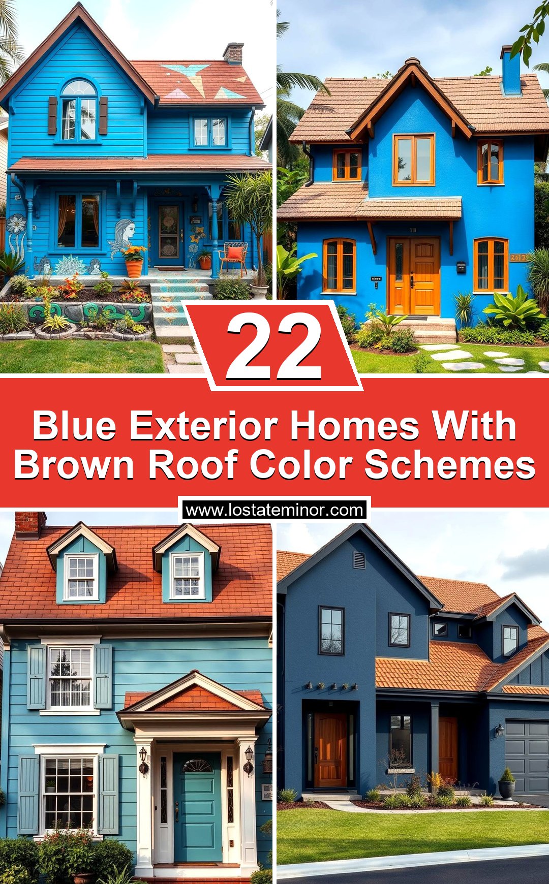 22 Blue Exterior Homes With Brown Roof Color Schemes - Lost At E Minor