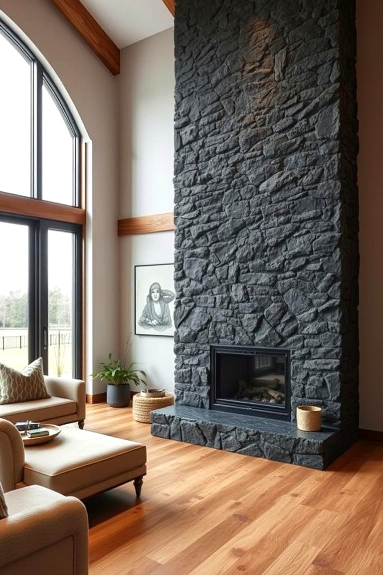 22 Black Stone Fireplace Designs for Modern & Rustic Interiors - Lost ...
